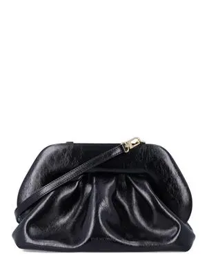 THEMOIRE Bios Draped Vegan Leather Clutch With Removable Strap - Black