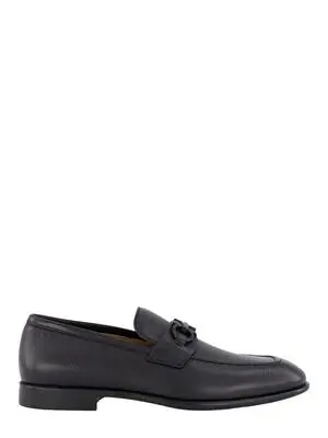 FERRAGAMO Hammered Leather Penny Loafers With Gancini Logo - Black