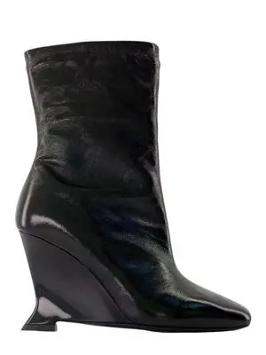 Balmain Patent-leather Wedge Ankle Boots - Black