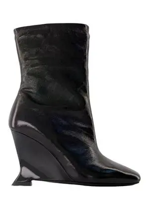 Balmain Patent-leather Wedge Ankle Boots - Black