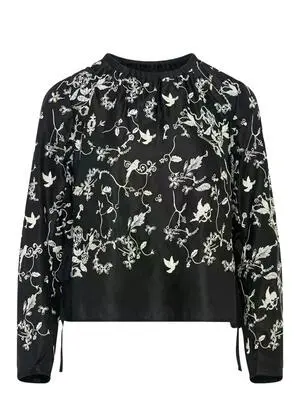 RENLI SU Embroidered Long-sleeve Blouse - Black