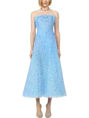 Costarellos Anessa Embroidered Strapless Midi Dress - Blue