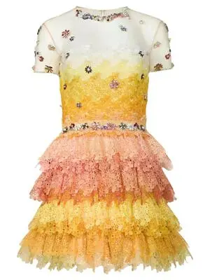 COSTARELLOS Orielle Tiered Lace Mini Dress