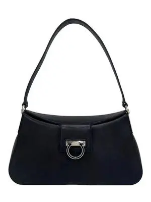 FERRAGAMO 1990-2010 Leather Gancini Shoulder Bag - Black