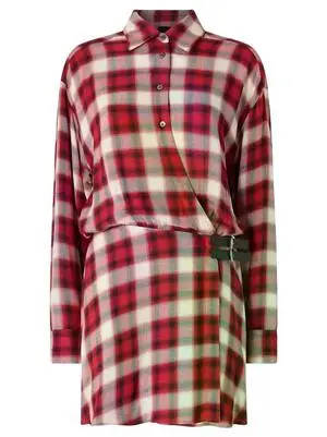 Pinko Check Buckle-detail Shirt Dress - Red
