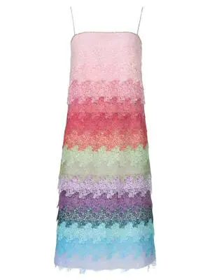 Costarellos Rinna Tiered Lace Midi Dress - Pink
