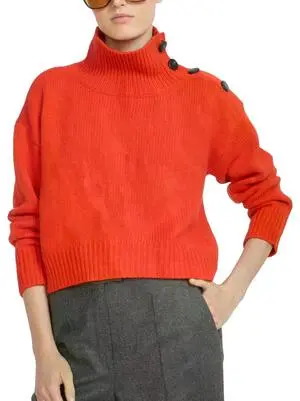 YVES SALOMON Button-detail High-neck Sweater - Orange