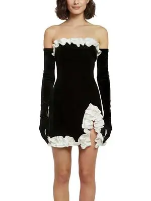 MISCREANTS Strapless Ruffle-trim Mini Dress - Black