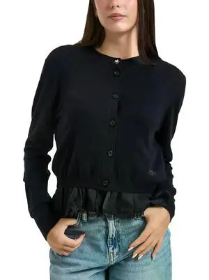 Liu Jo Lace-trim Ruffled Cardigan - Black