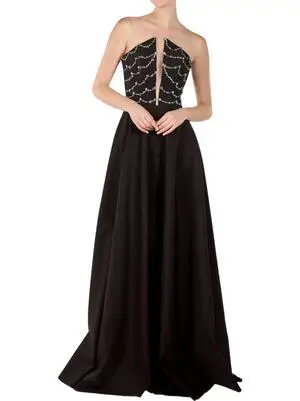 ANDREEA VENECIUC Etoile Noire Embellished Strapless Gown - Black