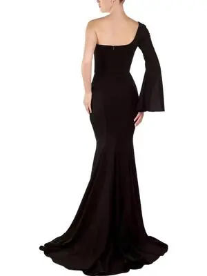 ANDREEA VENECIUC Ophelie Crystal-embellished One-shoulder Gown - Black