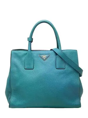 Prada 2010-2026 Vitello Daino Open Convertible Tote Satchel - Blue