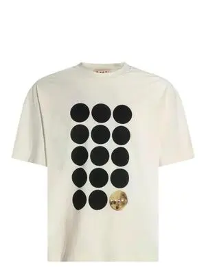 Marni White Cotton T-shirt With Planet Print - Neutrals