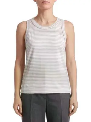 Brunello Cucinelli Striped Cotton Tank Top - Neutrals