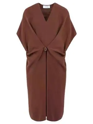 YVES SALOMON Midi Draped Silk-crepe Dress - Brown