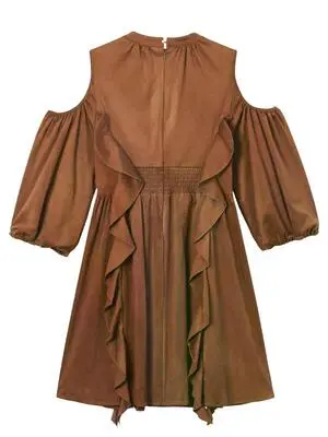 B+AB Ruffled Off-shoulder Mini Dress - Brown