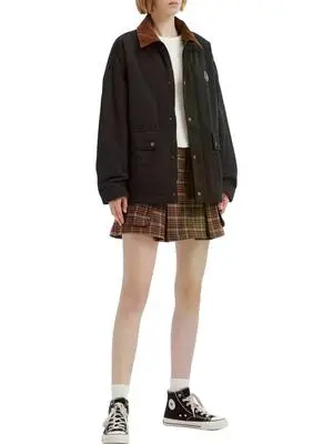 FINGERCROXX Corduroy-collar Logo-patch Jacket - Black