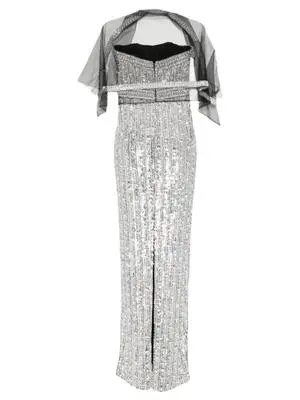 Pamella Roland Crystal-embellished Pearl-detail Gown - Silver