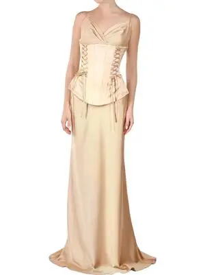 ANDREEA VENECIUC Champagne Élise Lace-up Corset Maxi Dress - Neutrals