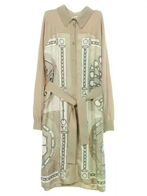 Hermès 2020s Effet Kaléidoscope Belted Shirt Midi Dress - Neutrals