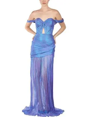 ANDREEA VENECIUC Mirage Draped Silk Maxi Dress - Blue