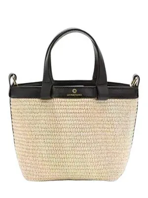 LA PORTEGNA Teresita Leather-trim Bucket Bag - Neutrals