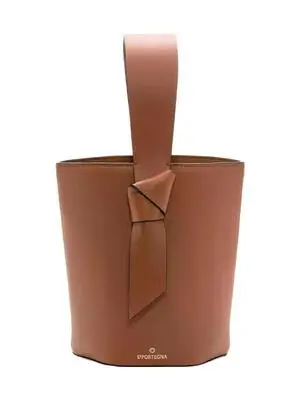 LA PORTEGNA Julieta Knotted Leather Bucket Bag - Brown