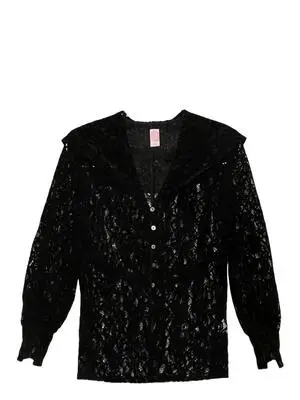 FETICO Flocked-lace Sailor Collar Shirt - Black