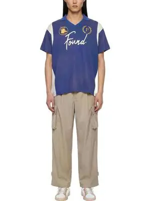 FOUND Logo-print Panelled Polo Shirt - Blue