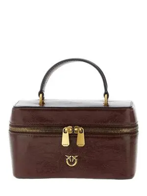 Pinko Small Crossbody Bag In Glossy Leather - Brown