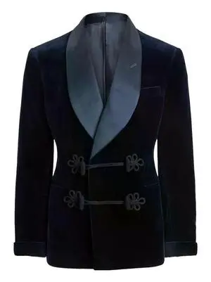 Ralph Lauren Purple Label Astaire Double-breasted Velvet-texture Cotton Blazer - Blue