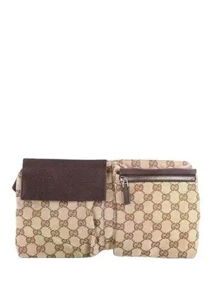 Gucci Vintage Double Gg Canvas With Leather Belt Bag - Brown