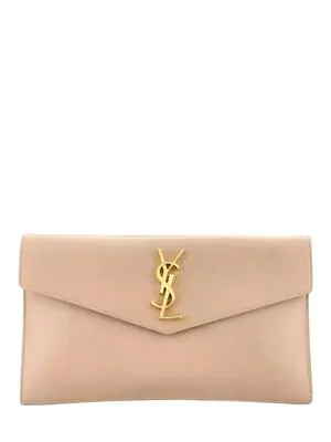 Saint Laurent Classic Monogram Envelope Leather Clutch Bag - Neutrals