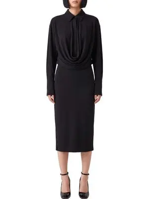 Andamane Lilia Jersey Midi Sheath Dress With Dropped Shoulders - Black