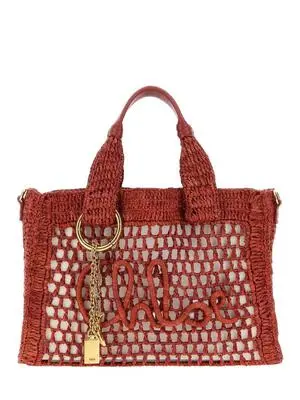 CHLOÉ Summer Banana Handbag In Raffia With Embroide Logo And Shoulder Strap