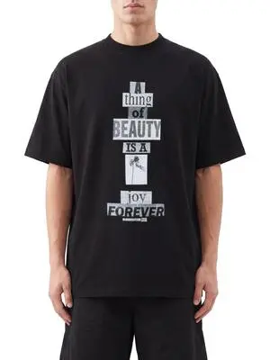Balenciaga Slogan Print Cotton T-shirt With Dropped Shoulders - Black
