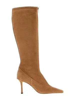 JIMMY CHOO Jozi Monogram Suede Knee-high Boots With A Stiletto Heel - Camel