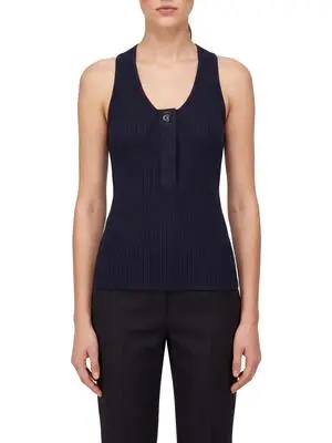 FERRAGAMO Slim Fit Ribbed Jersey Off-the-shoulder Top - Navy