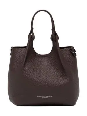 GIANNI CHIARINI Dua Mini Hammered Leather Handbag With Double Handle - Brown