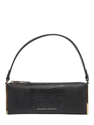 Elisabetta Franchi Lizard-print Shoulder Bag With Metallic Profiles Black