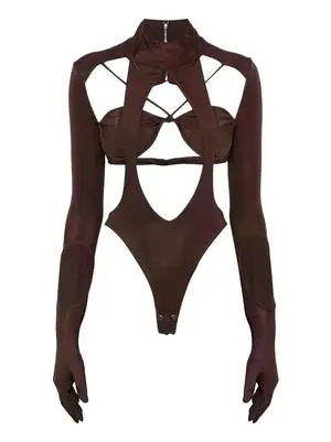MITILIANE COUTURE Cut-out Gloved Bodysuit - Brown