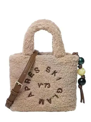 V°73 Ski Glam Teddy-effect Embroidered Shoulder Bag - Neutrals
