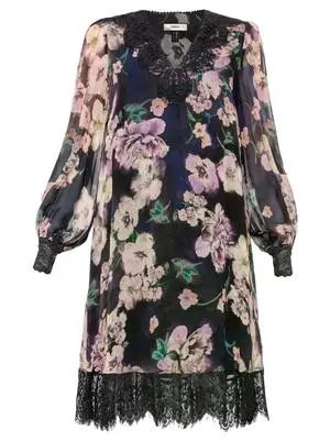 NISSA Floral Chiffon Midi Dress - Black