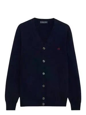 Brooks Brothers Logo-embroidered V-neck Cardigan - Blue