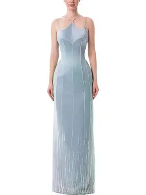 DINA MELWANI Crystal-trimmed Satin Maxi Dress