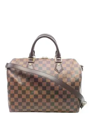 LOUIS VUITTON 2014 Damier Ebene Speedy Bandouliere Satchel Bag Brown