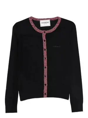 Iceberg Logo-embroidered Marl-trim Cardigan - Black