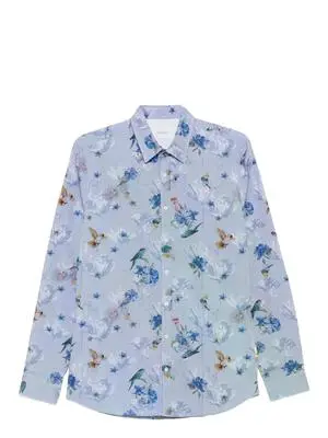 GAZZARRINI Floral-print Bird-motif Shirt - Blue