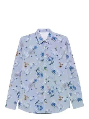 GAZZARRINI Floral-print Bird-motif Shirt - Blue