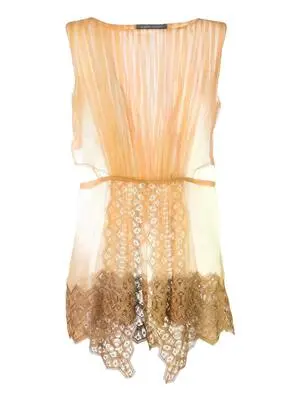 Alberta Ferretti Lace-trim Silk Tank Top - Brown